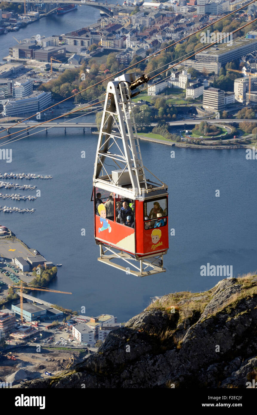 Ulriksbanen the cable car taking visitors to the peak of Ulriken, the ...