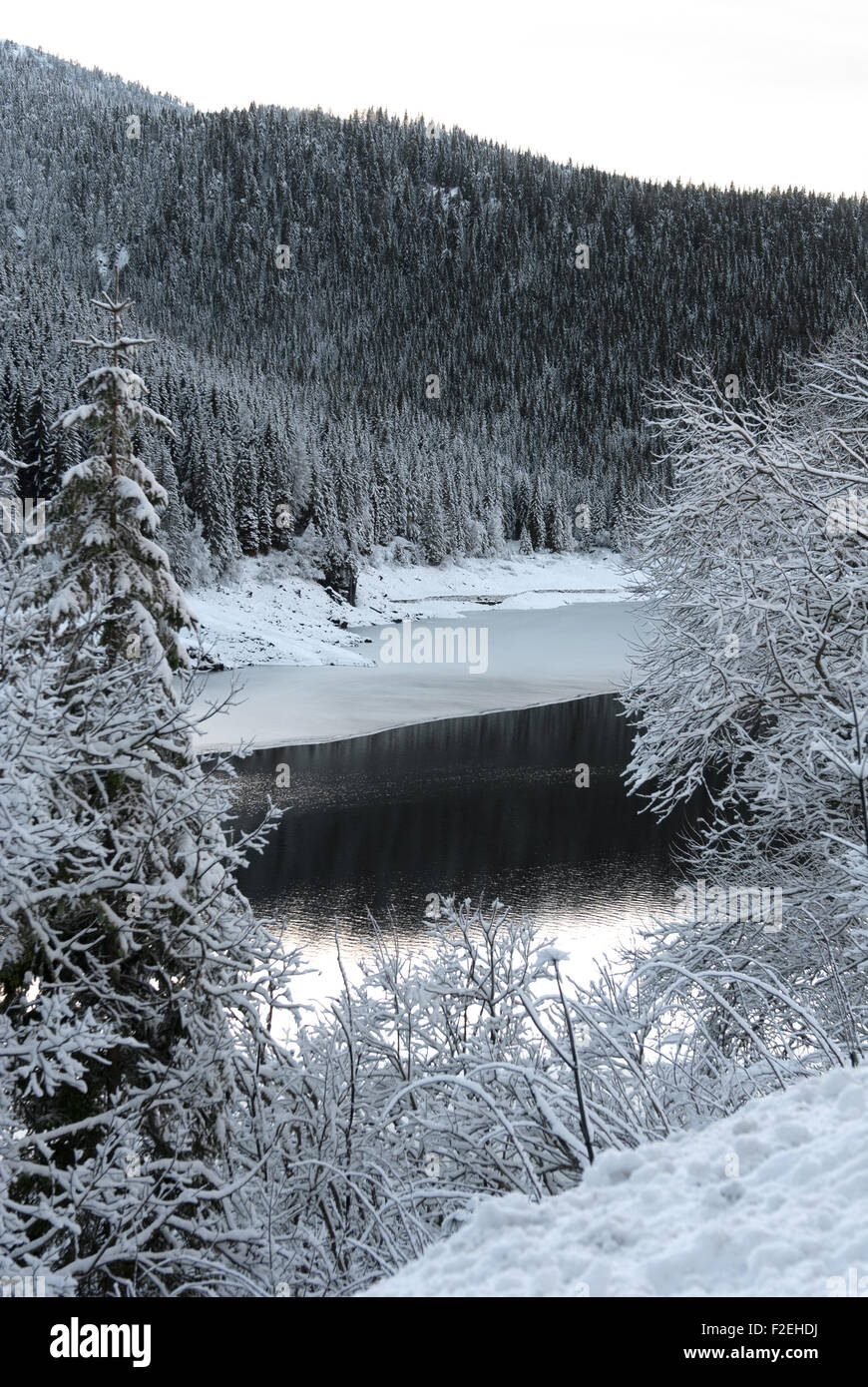 A picturesque winter scene in the Dolomites region of Northern Italy ...