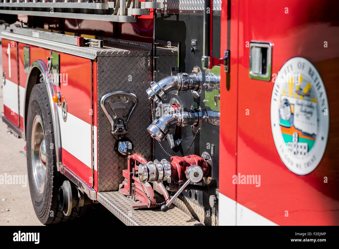 A fire engine showing part of the equipment close up in Bethany ...