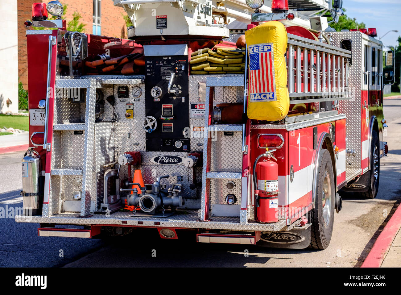 A fire engine showing the back end in Bethany, Oklahoma, USA Stock ...
