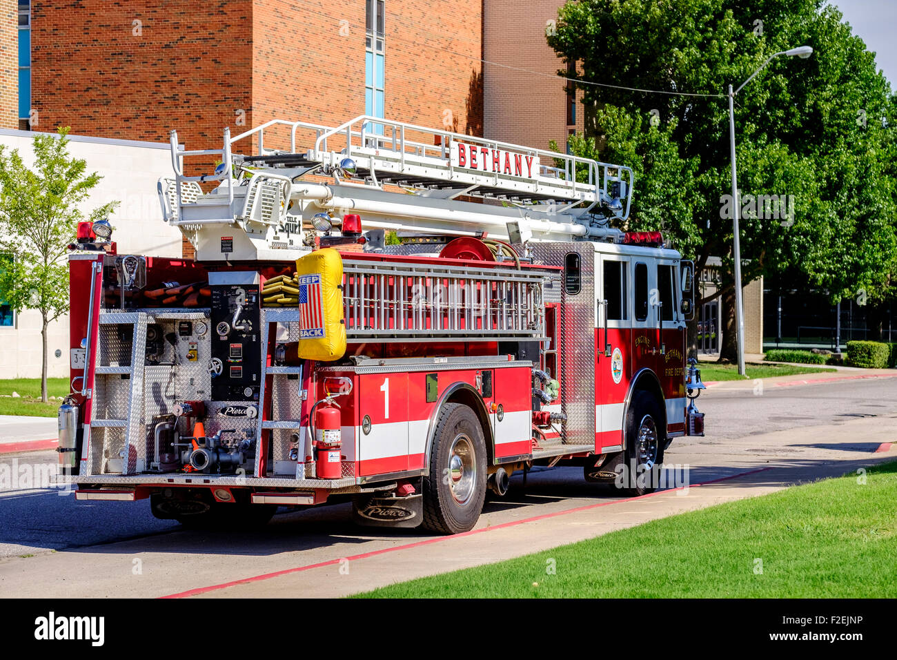 A fire engine shot from the rear-side in Bethany, Oklahoma. USA Stock ...