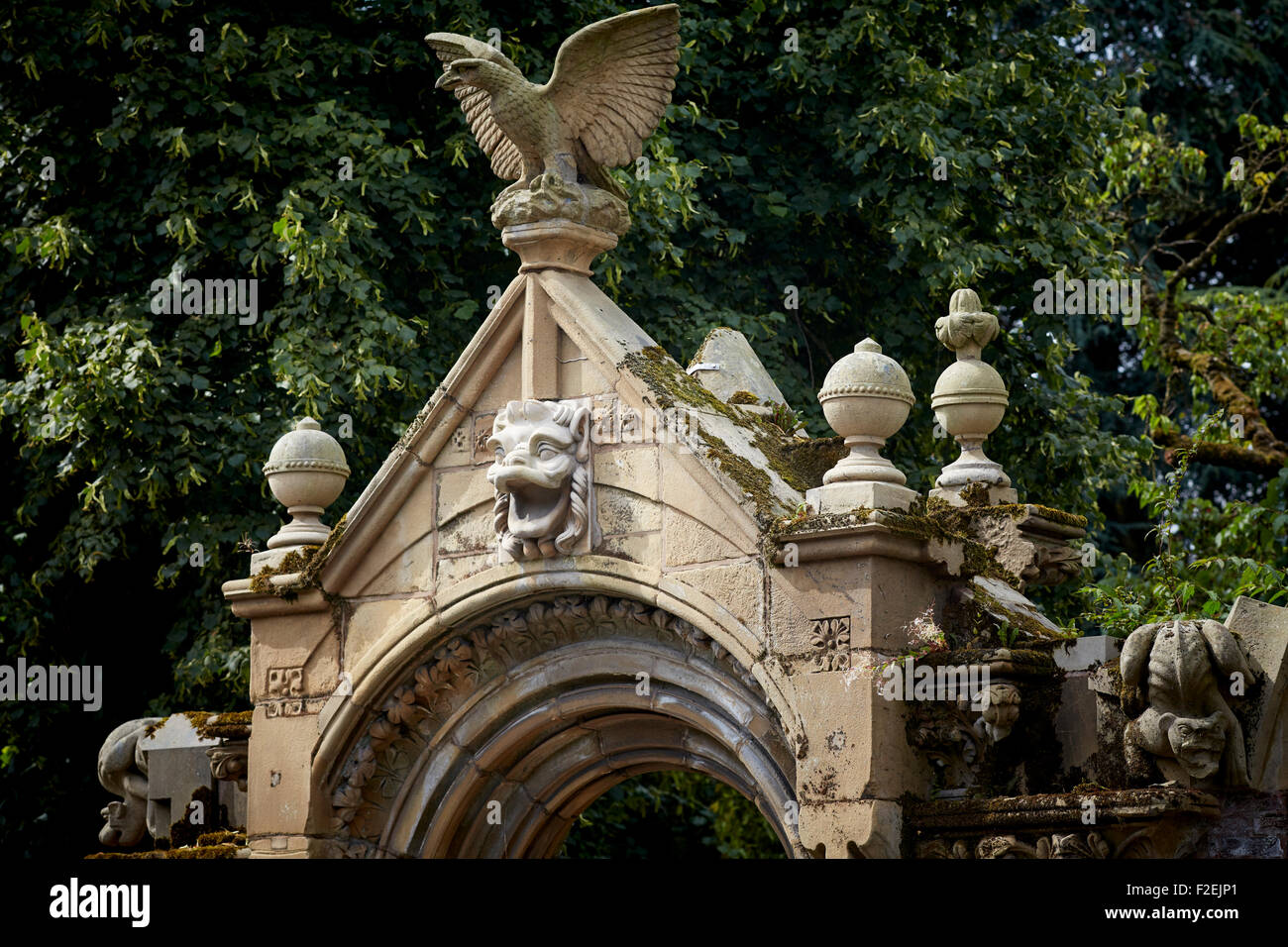 Parsonage gardens in Didsbury ornate entrance arch stone eagle gargoyle ...