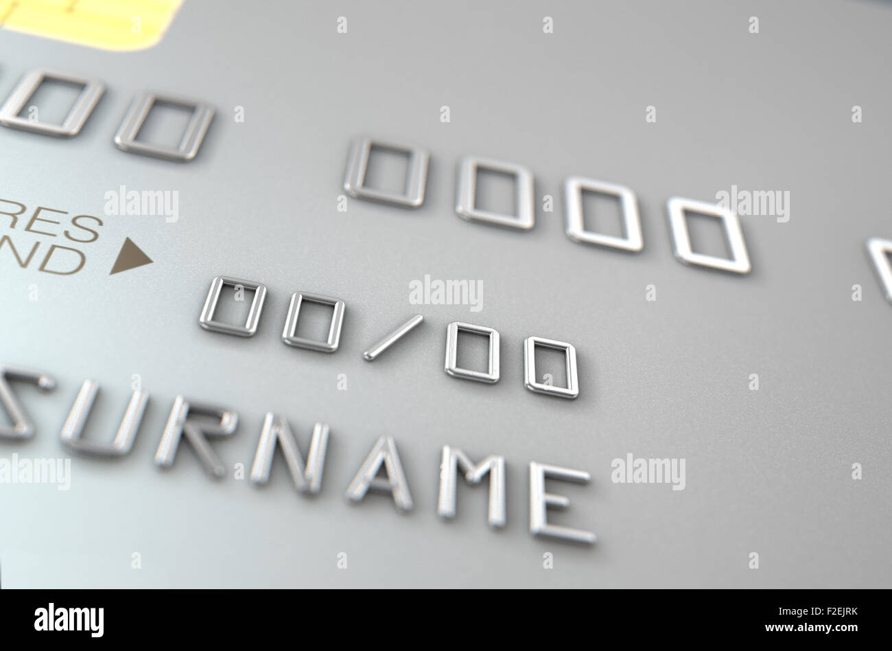 A closeup view of a silver generic blank bank credit card on an ...