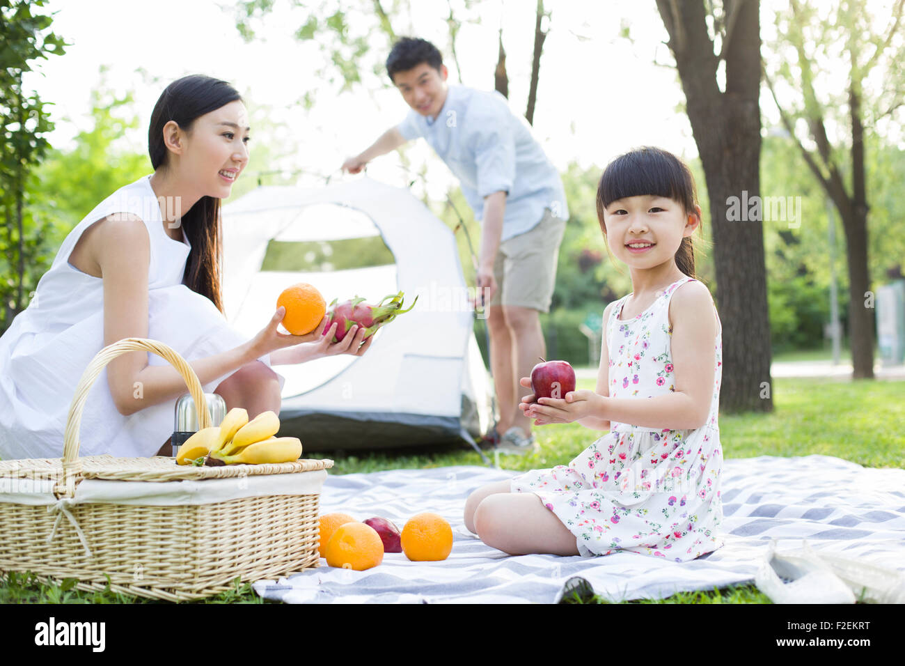 Picnic with family outdoor with tent hi-res stock photography and ...