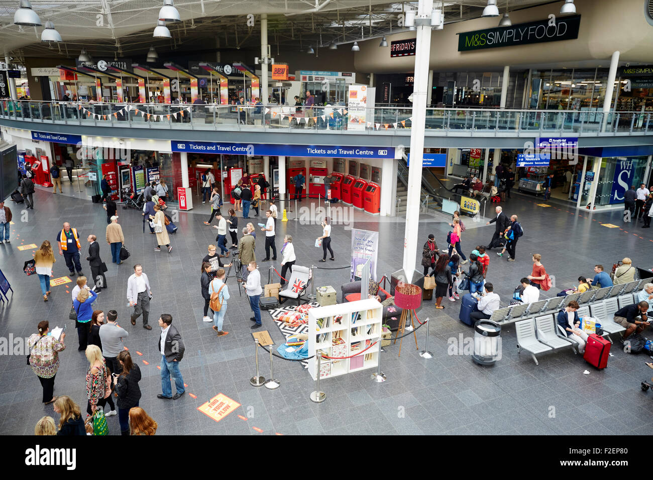 Customers at Manchester Piccadilly enjoy the pop-up lounge to encourage ...
