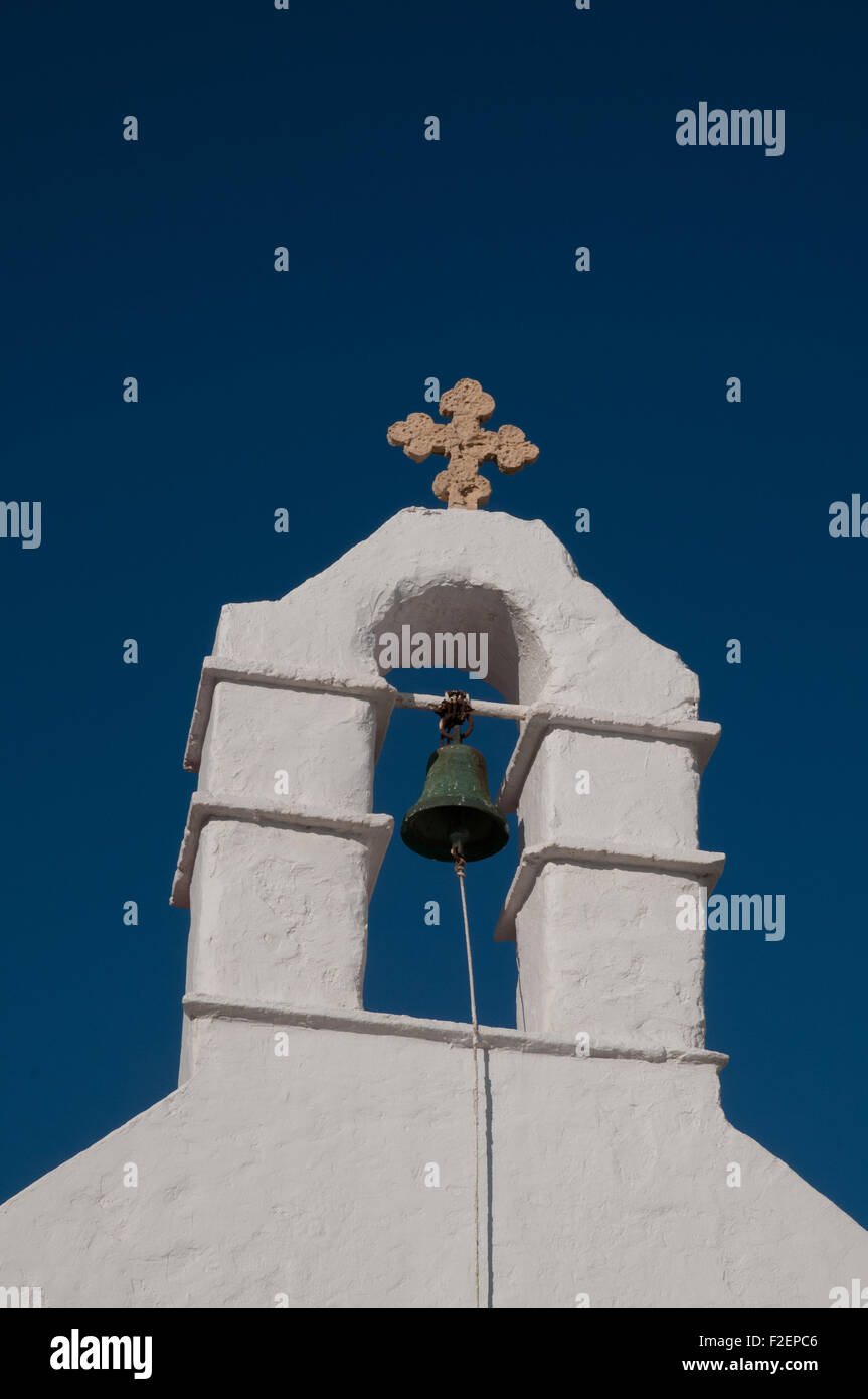 Simple belltower of Greek chapel in Mykonos Stock Photo - Alamy
