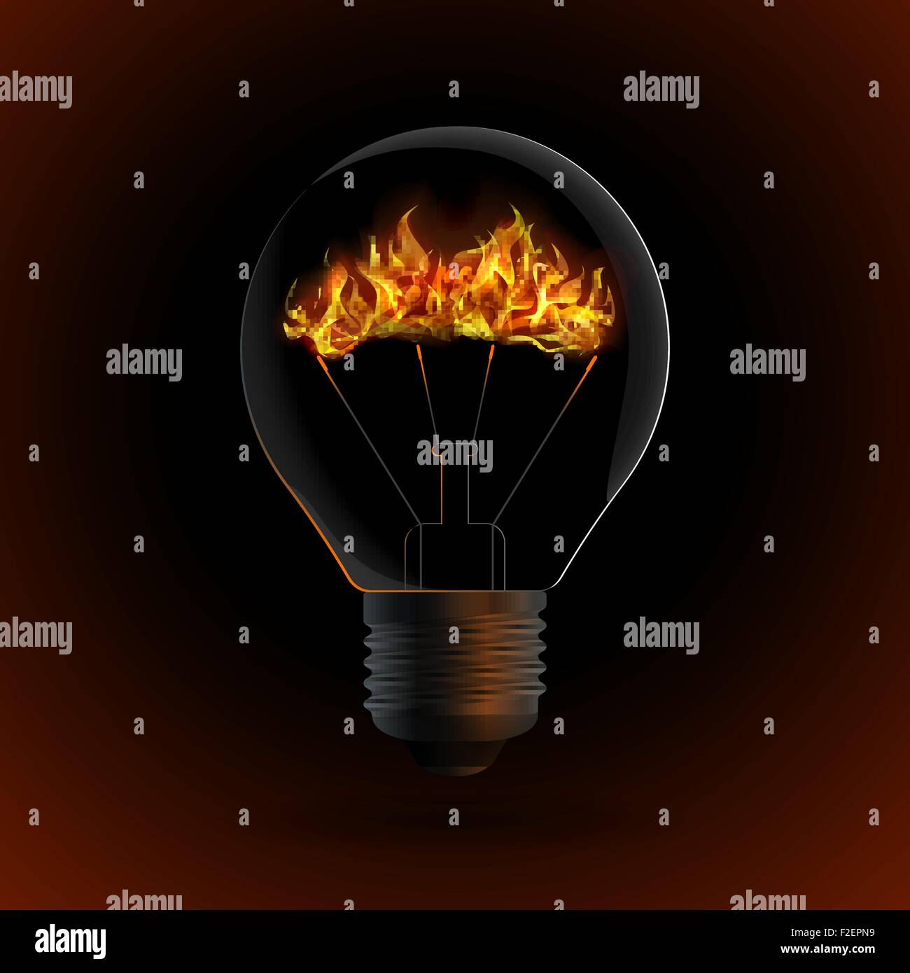 lightbulb with fire isolated on dark background Stock Vector Image ...