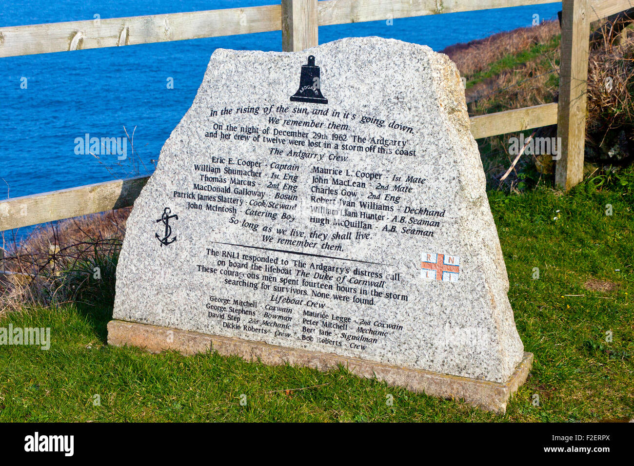 Memorial plaque at the new Lizard lifeboat station at Kilcobben Cove ...
