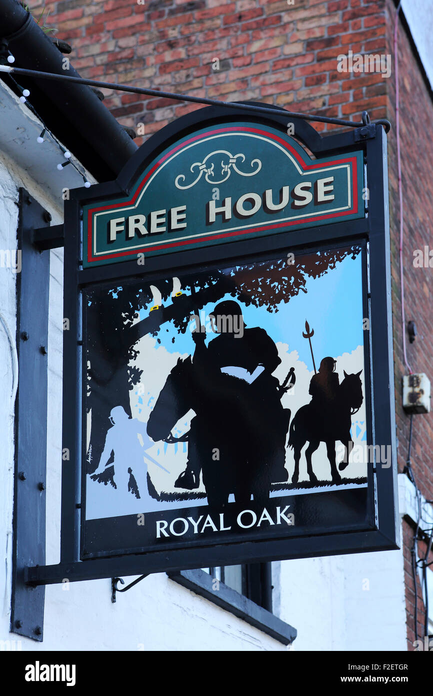 The pub sign for the Royal Oak free house in Newark, England. The sign ...