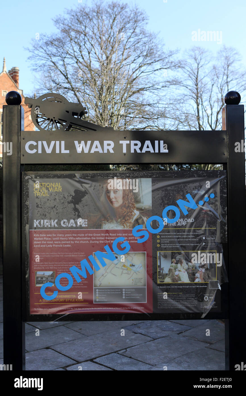 A sign for the Civil War Trail n Newark, England. The National Civil ...