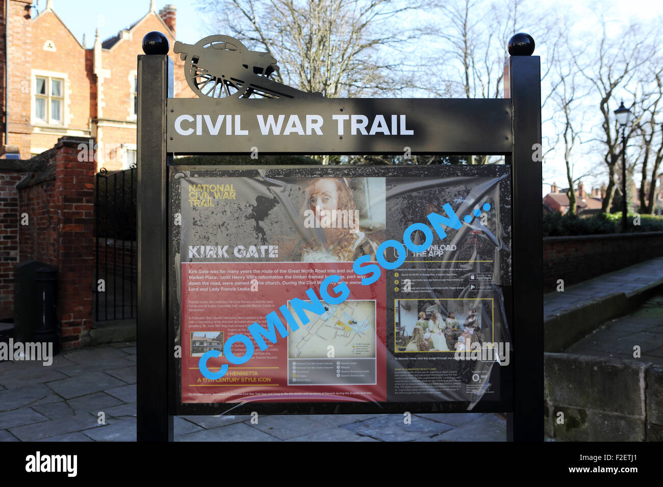 A sign for the Civil War Trail n Newark, England. The National Civil ...
