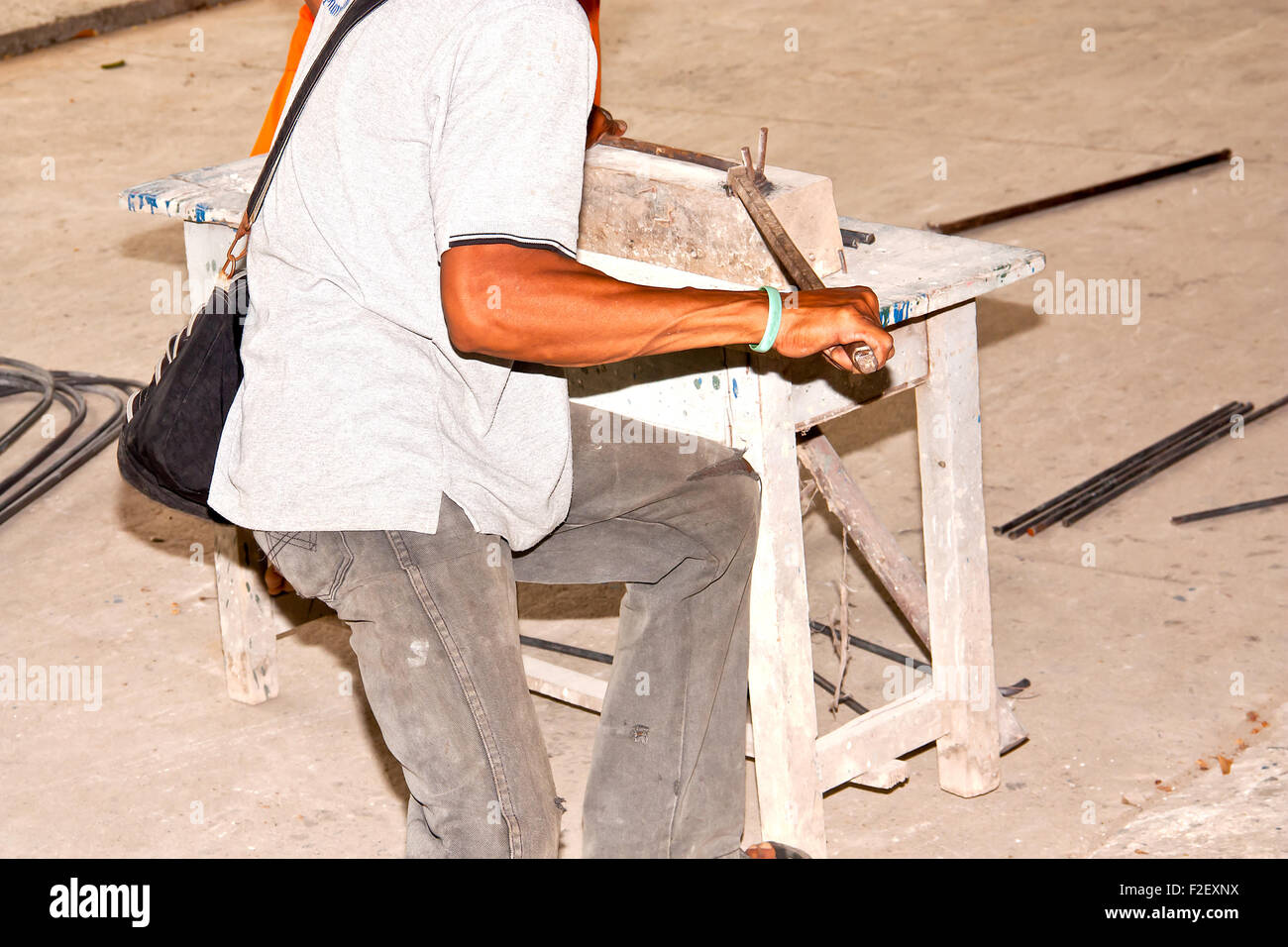 Workers are used to bending rebar within the plant Stock Photo - Alamy
