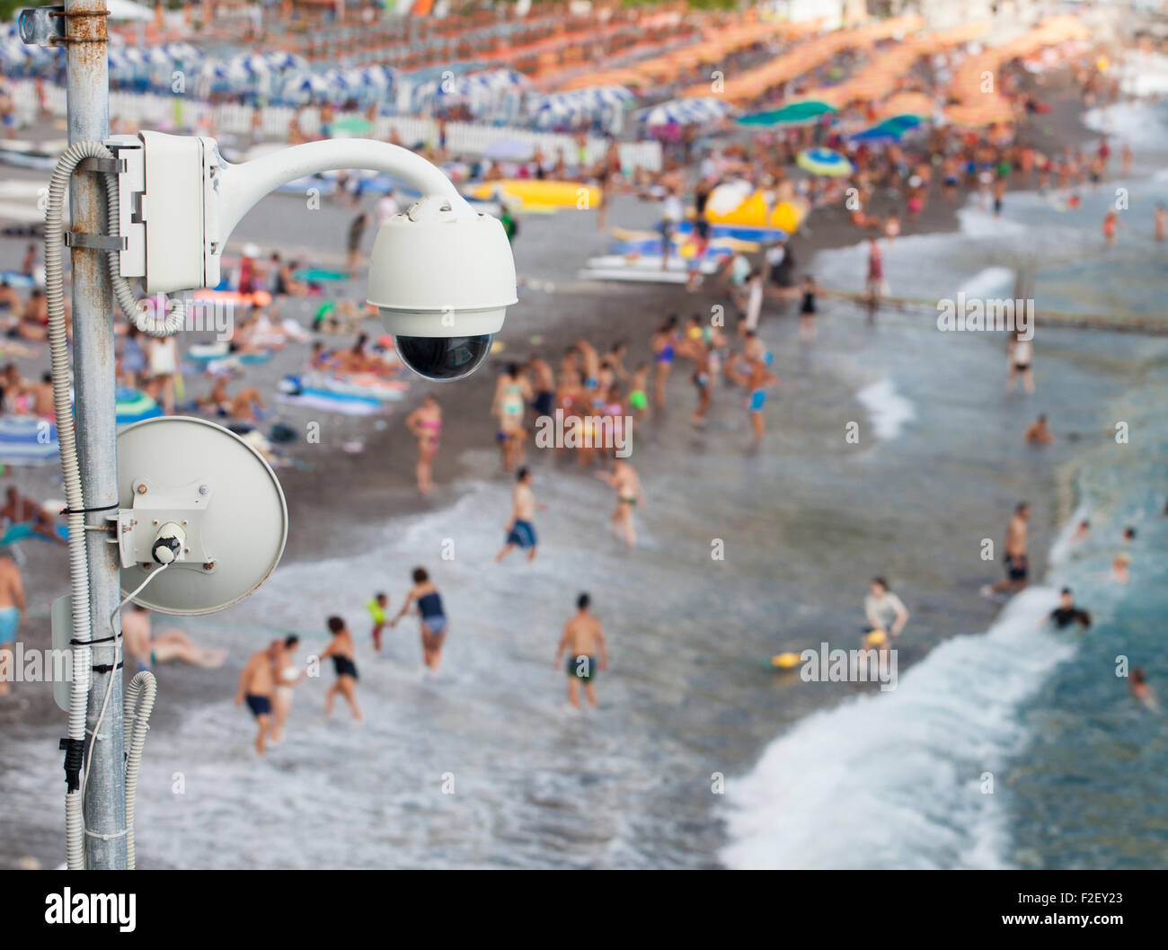 Video surveillance system on the beach in Positano, Italy Stock Photo ...