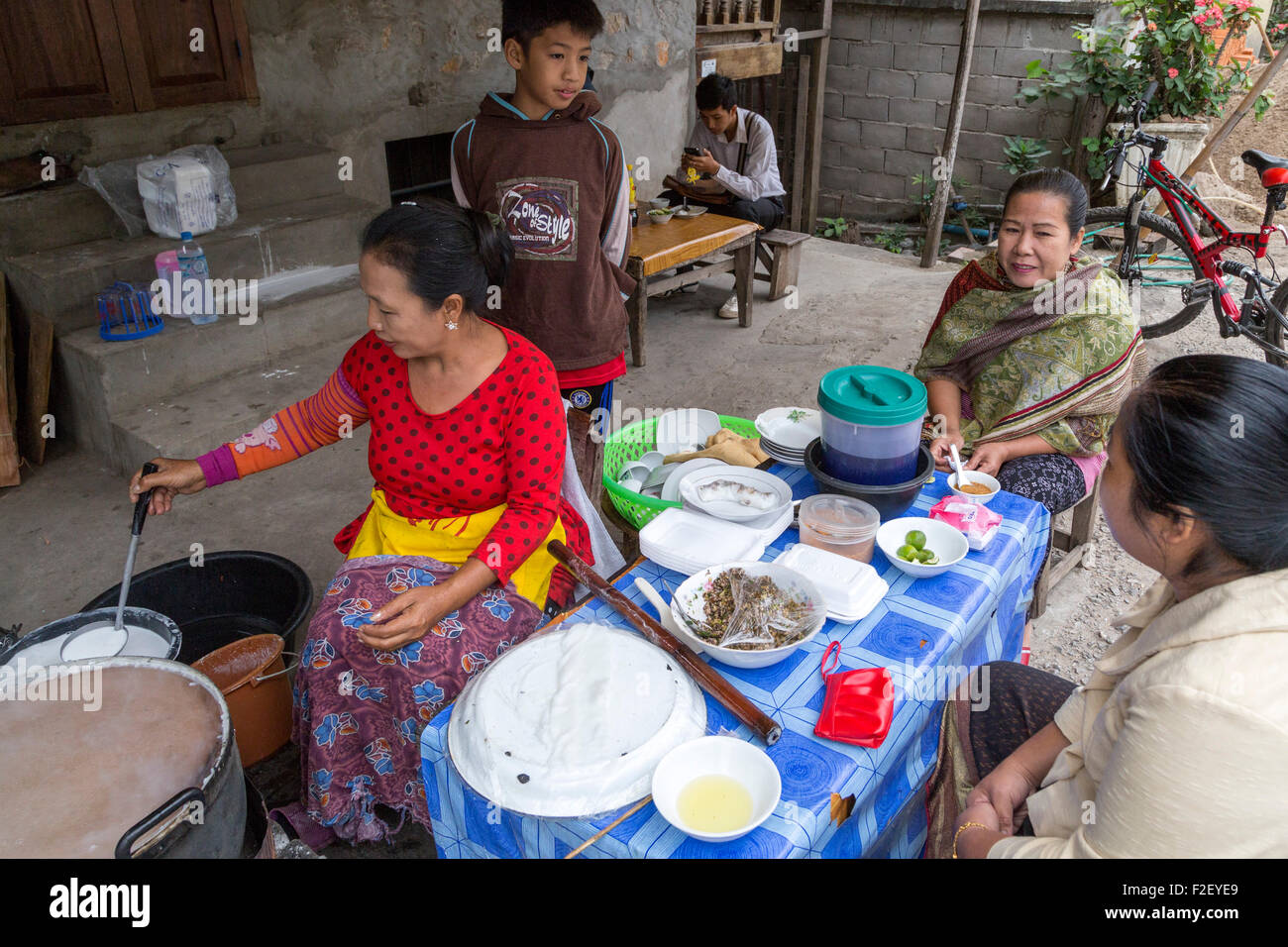 Traditional breakfast in the street, Luang Prabang, Laos Stock Photo ...