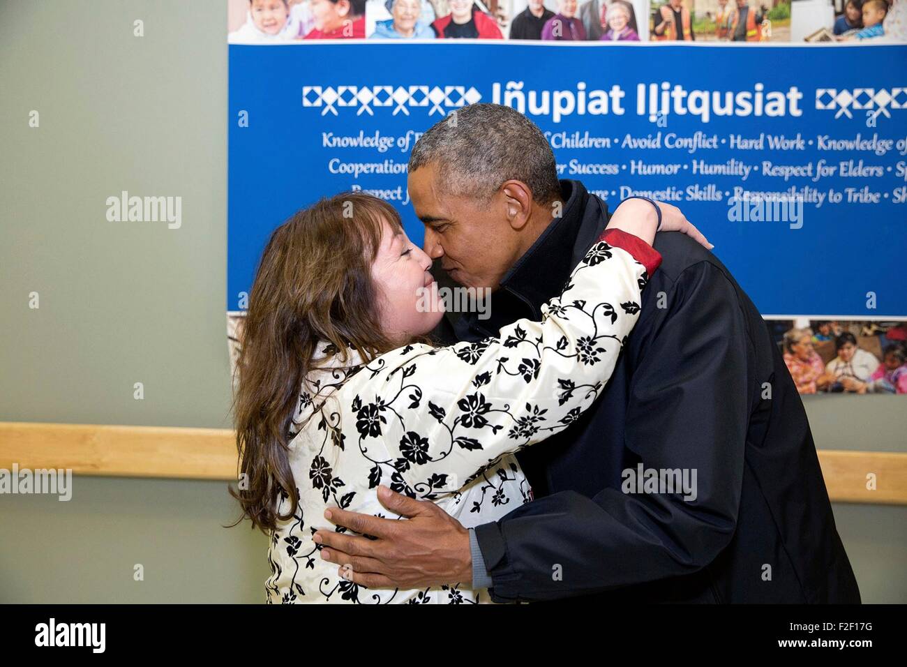 U.S. President Barack Obama performs a traditional Inuit greeting by ...