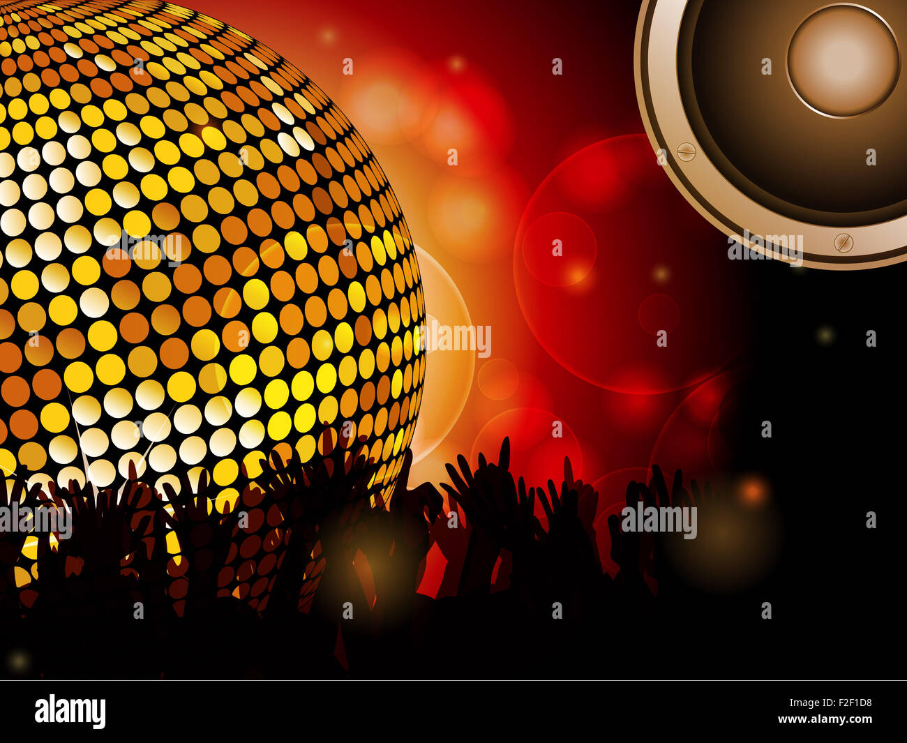 Disco Ball Crowd and Speaker Glowing Background Stock Photo - Alamy