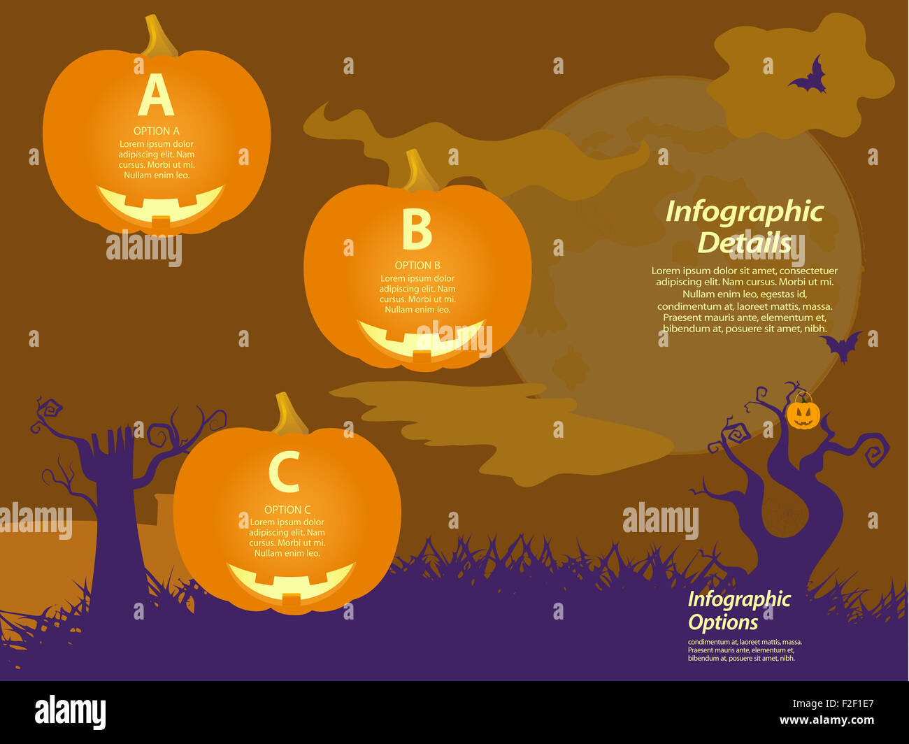 Halloween Infographic with Pumpkins and Spooky Tree Background Stock ...