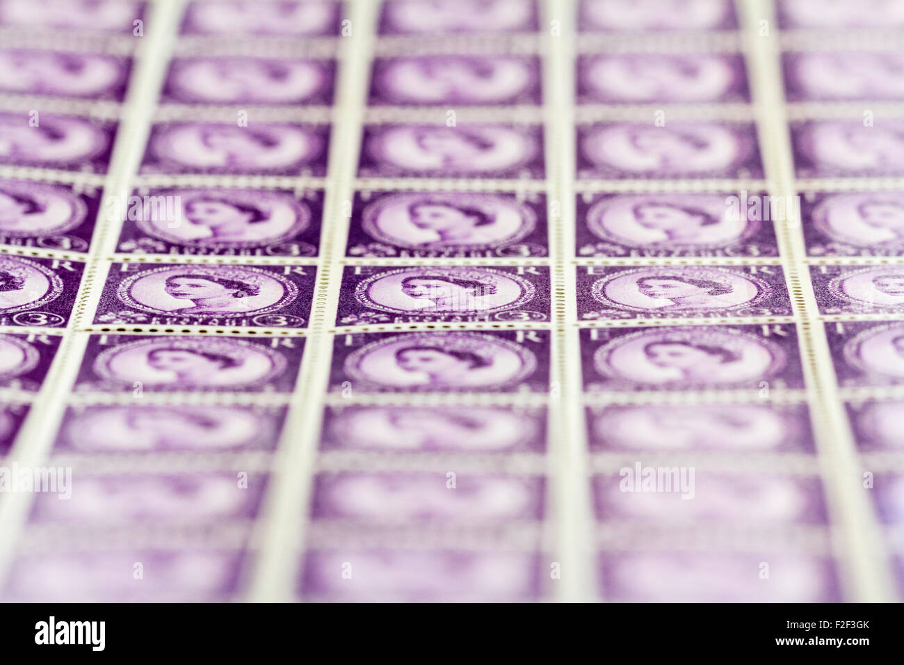 Sheet of 1950's British Royal Mail 3d violet postage stamps from the ...