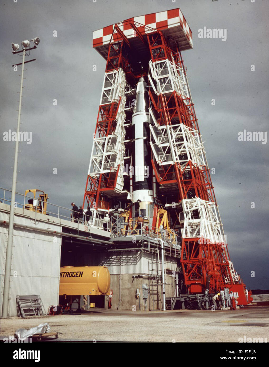 This image shows the Atlas 10A missile in its tower during a test ...