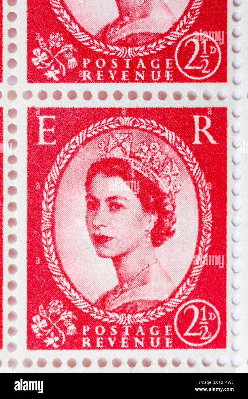 Sheet of 1950's British Royal Mail 2½d red postage stamps from the ...