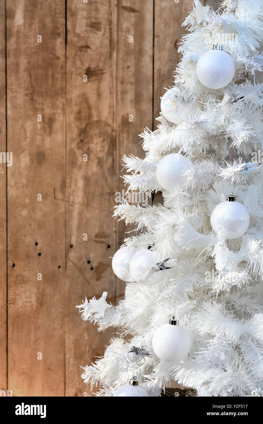 White Christmas tree on wooden background Stock Photo - Alamy White Christmas tree on wooden background Stock Photo - Alamy