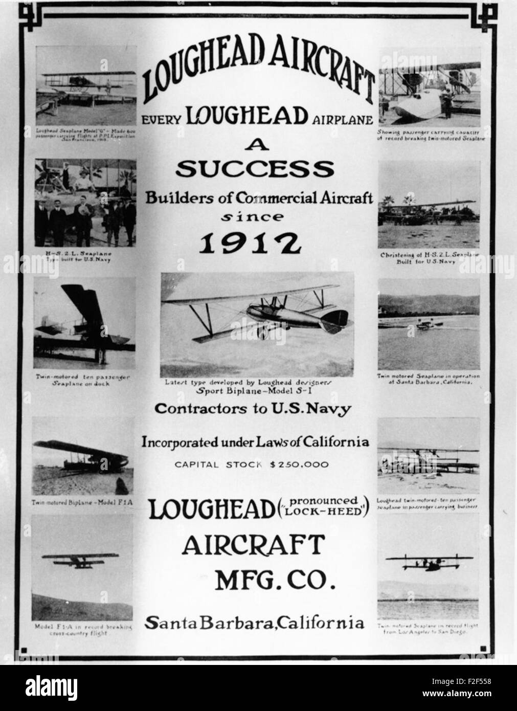 A 1920 advertisement for Loughead Aircraft Company (later known as ...