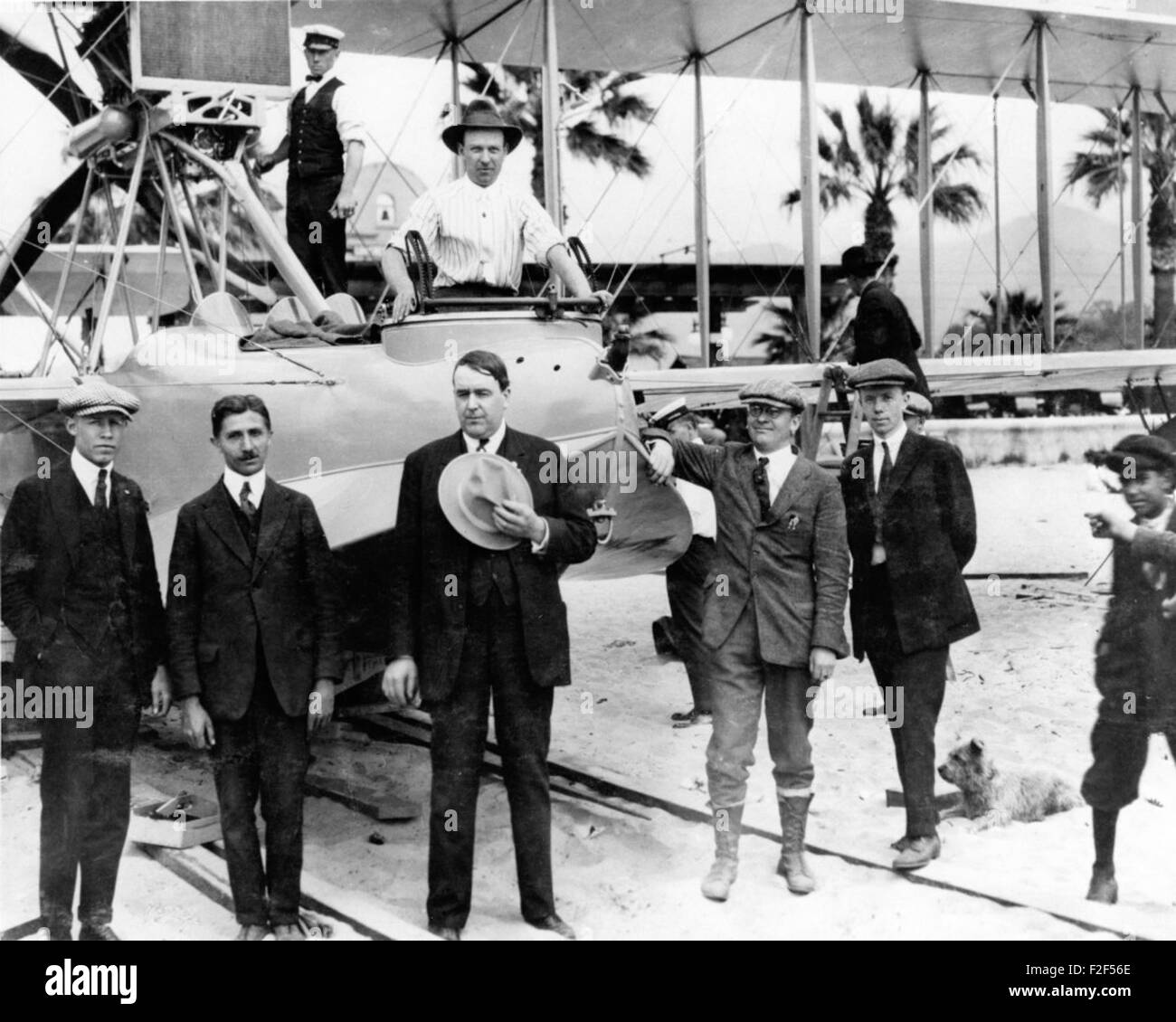 Malcolm and Allan Loughead, seen in the cockpit of an aircraft, wearing ...