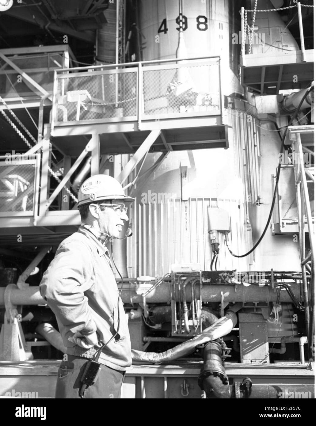 Atlas Missile No 498 is prepared for launch in this pre-launch image ...