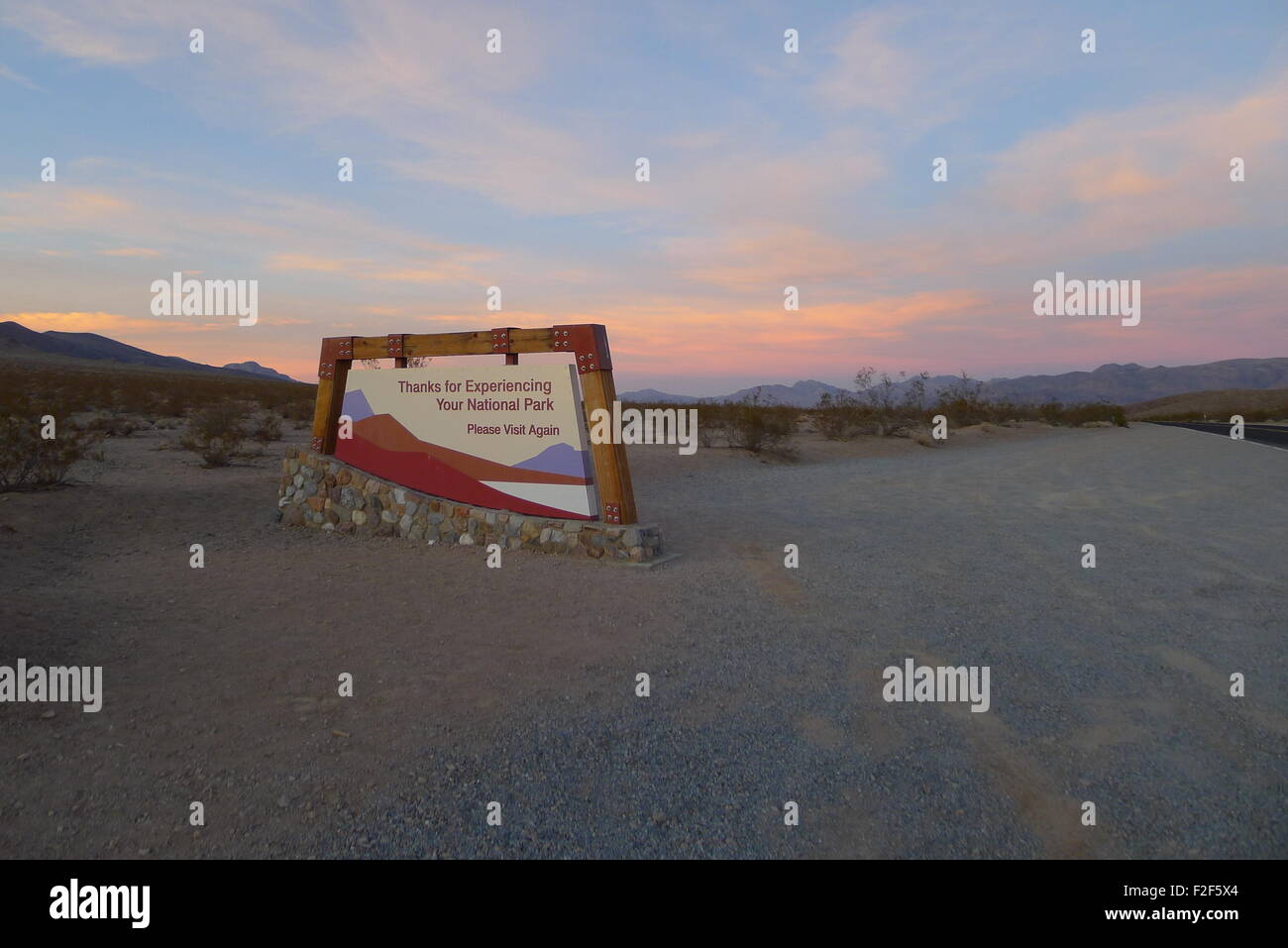'Please Visit Again' - Sign at Death Valley National Park Stock Photo ...