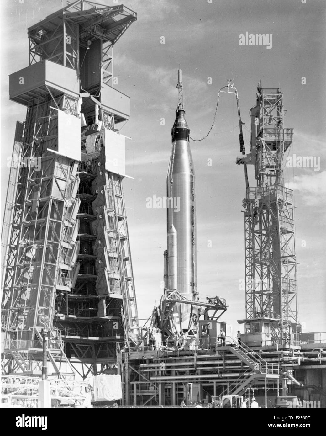 A detailed image showcasing the Atlas 93D booster rocket in preparation ...