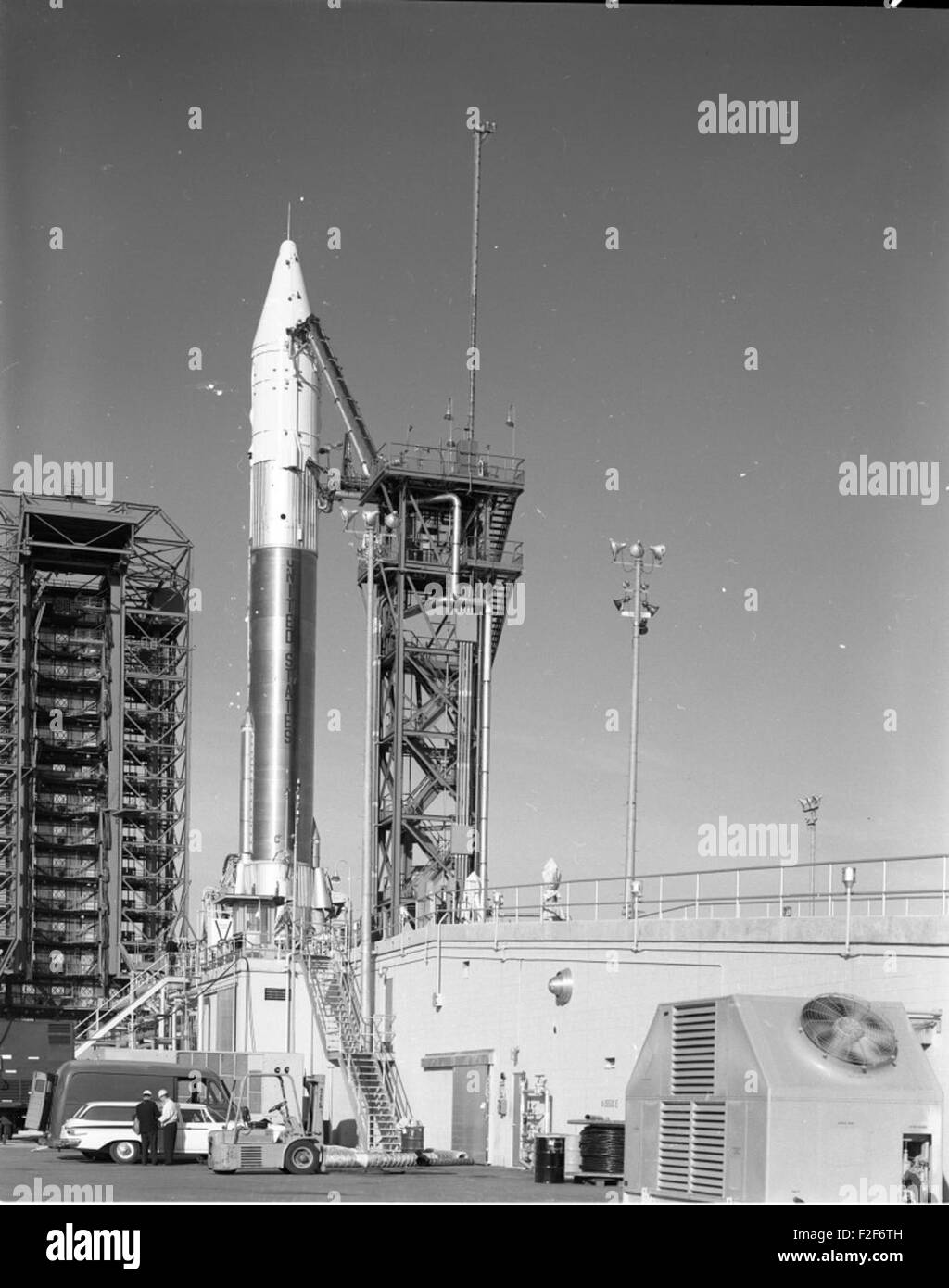 This image provides a detailed view of the Atlas Centaur C-1 rocket ...