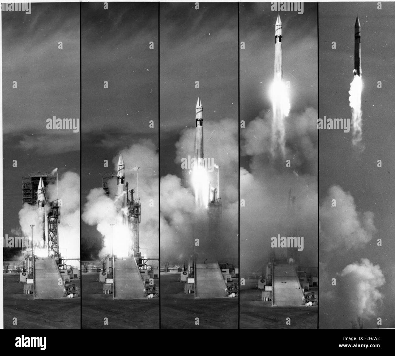 The Atlas Centaur 2 rocket is seen during its launch preparations. The ...