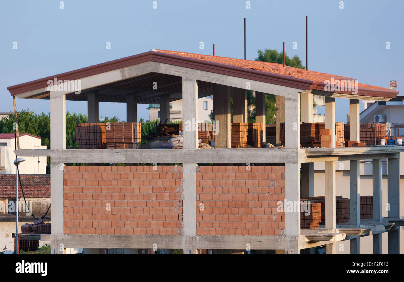 House under building with hollow bricks made in reinforced concrete ...