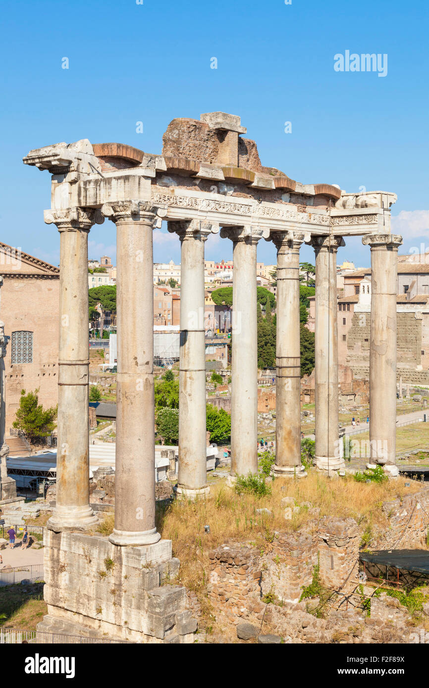The columns are the ruins of The Temple of Saturn, a temple to the god ...