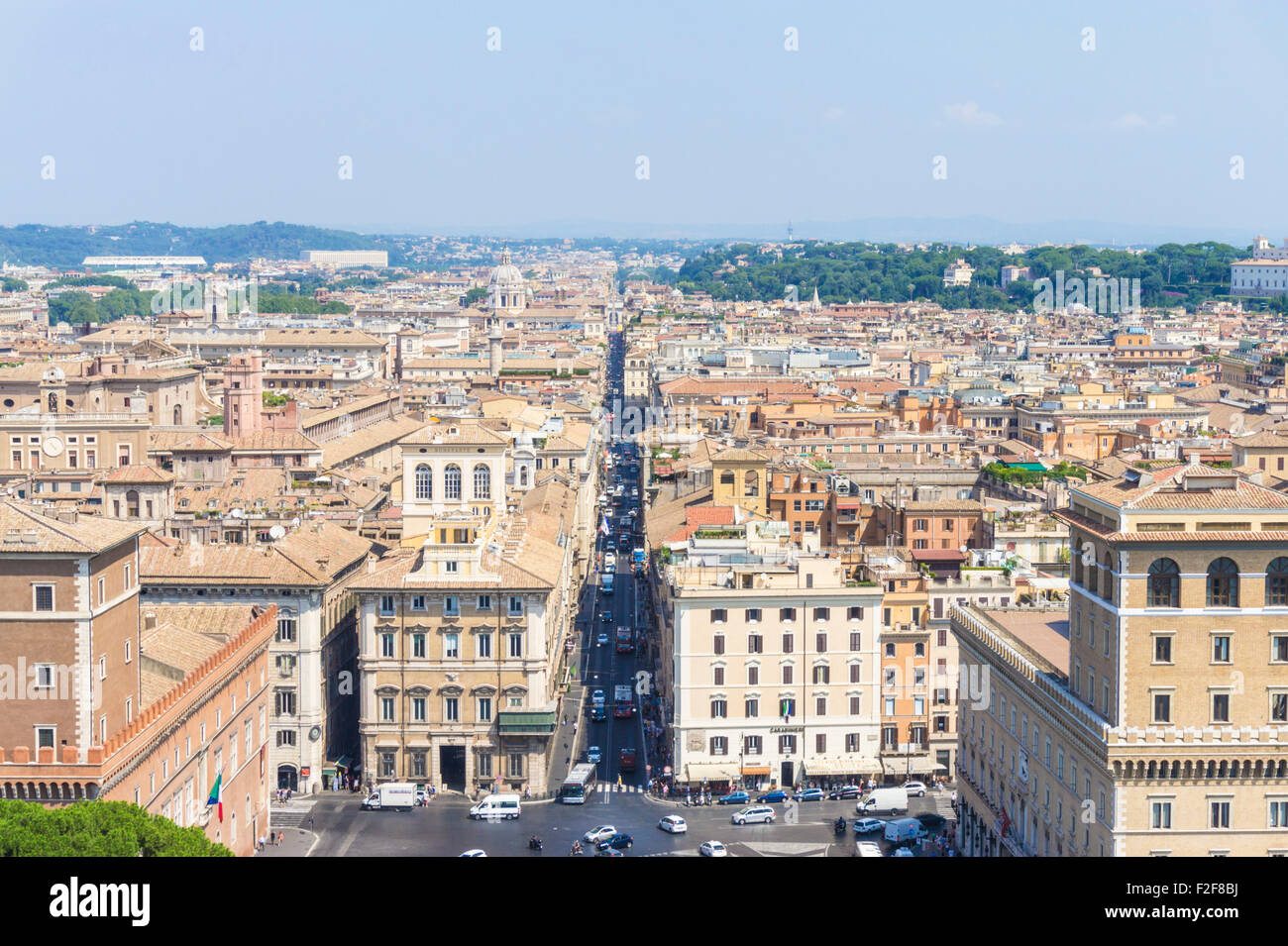 View of the rome skyline from rooftop of the Victor Emanuel II monument ...