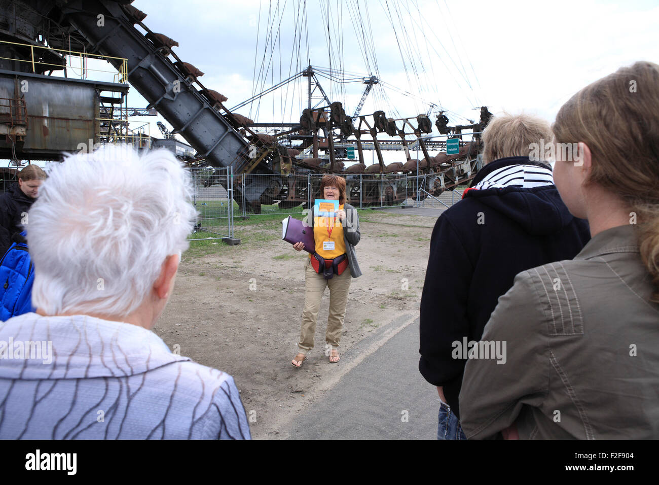 tourist guide at industrial museum Ferropolis, "the city of iron", in ...
