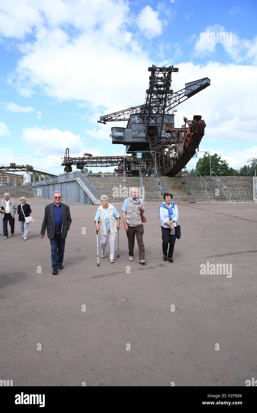 visitors at industrial museum Ferropolis, "the city of iron", in ...
