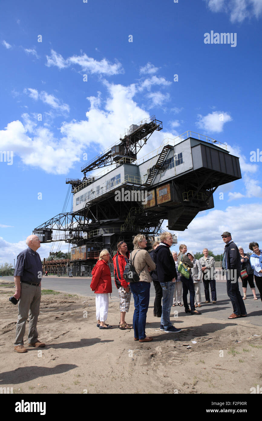 visitors at industrial museum Ferropolis, "the city of iron", in ...