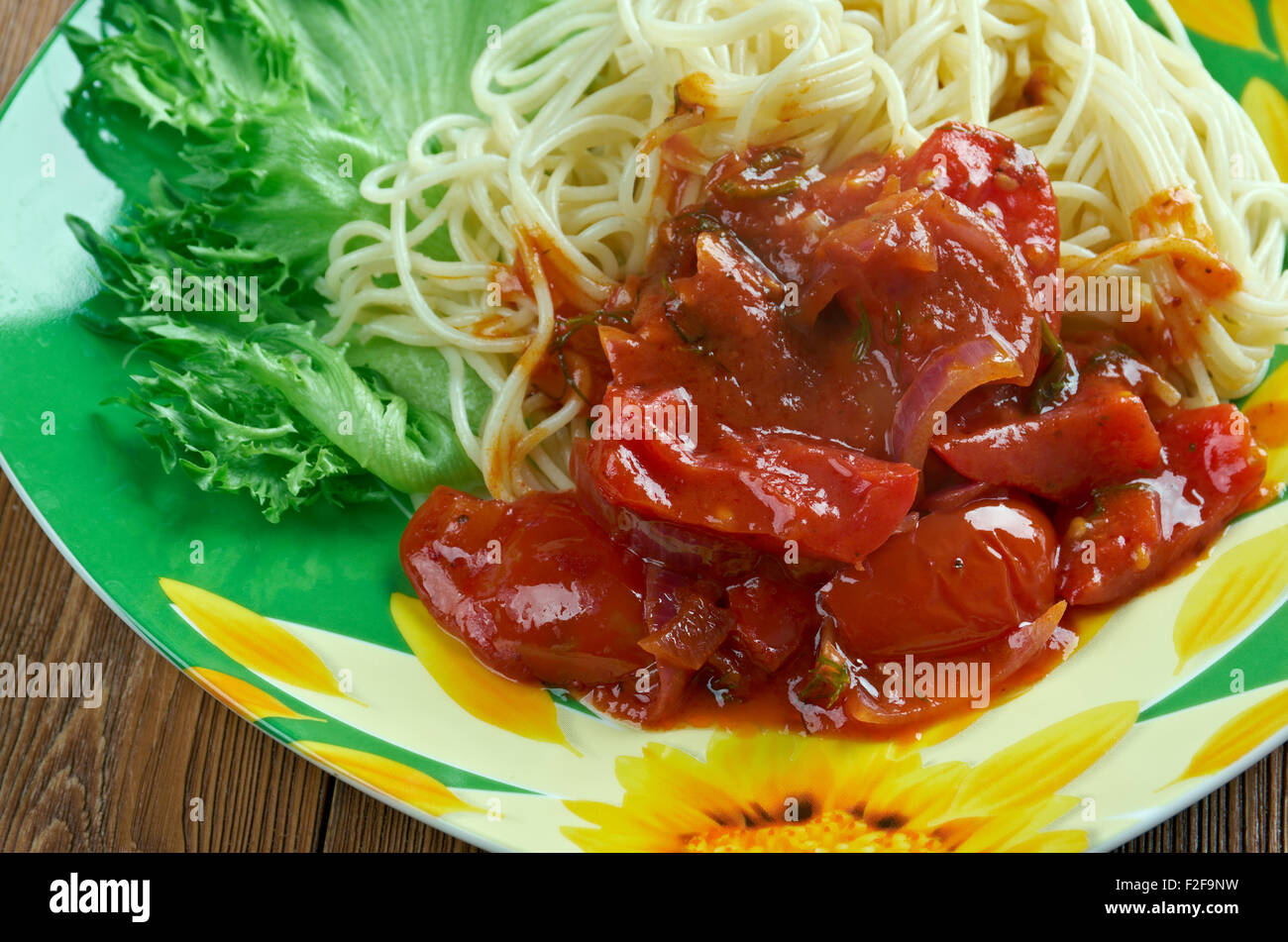 spaghetti alla carrettiera - Sicilian recipe for Italian pasta Stock ...