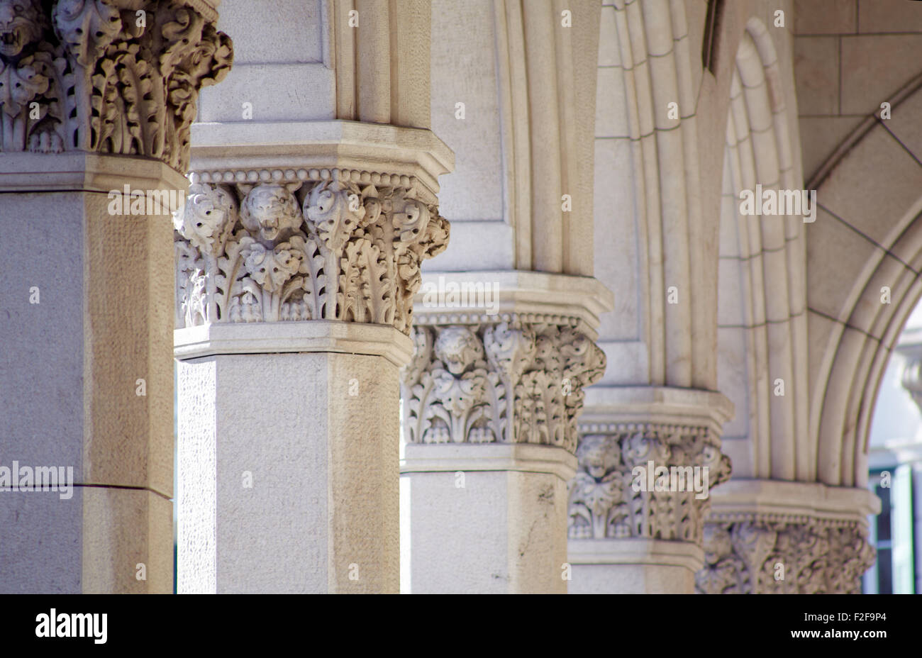 Detail of columns of the Trieste building Stock Photo - Alamy
