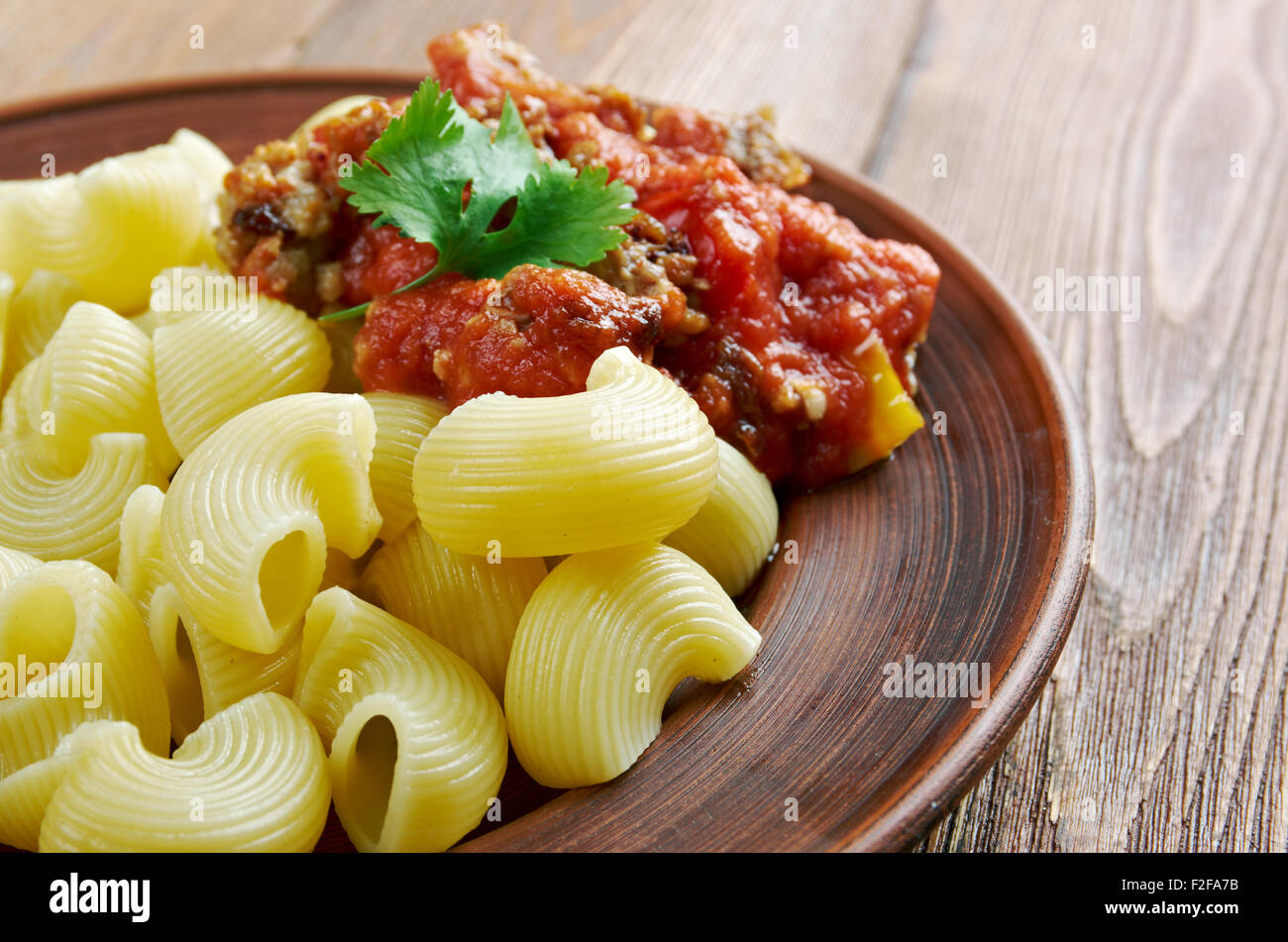 pipe rigate pasta with meat sauces Stock Photo - Alamy