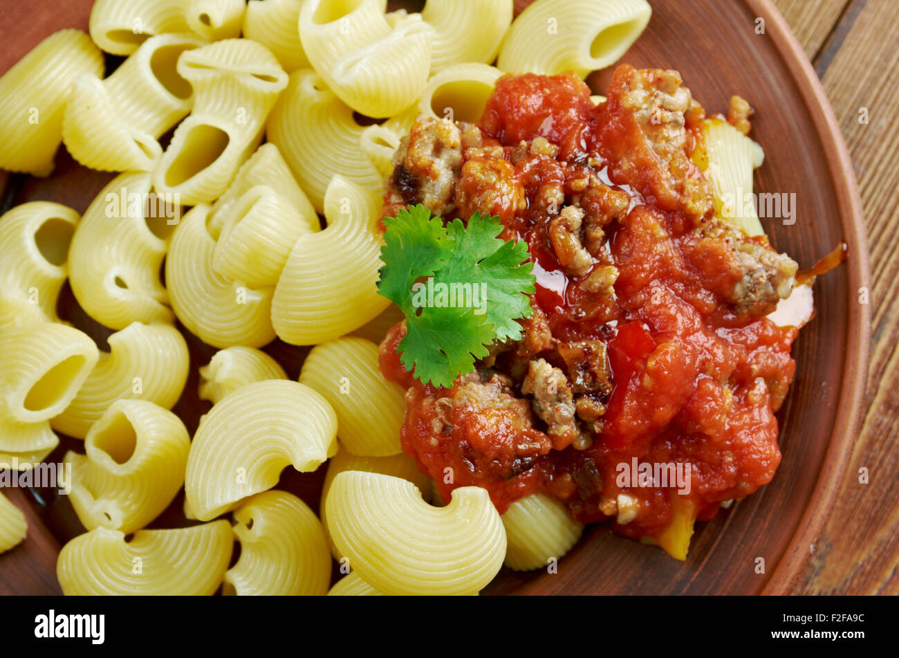pipe rigate pasta with meat sauces Stock Photo - Alamy
