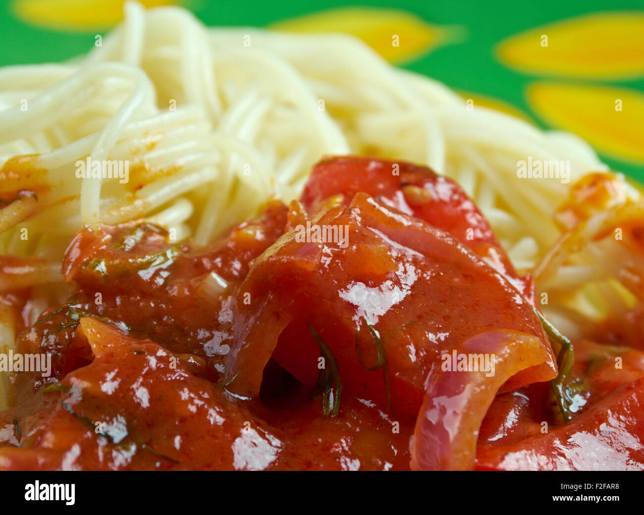 spaghetti alla carrettiera - Sicilian recipe for Italian pasta Stock ...