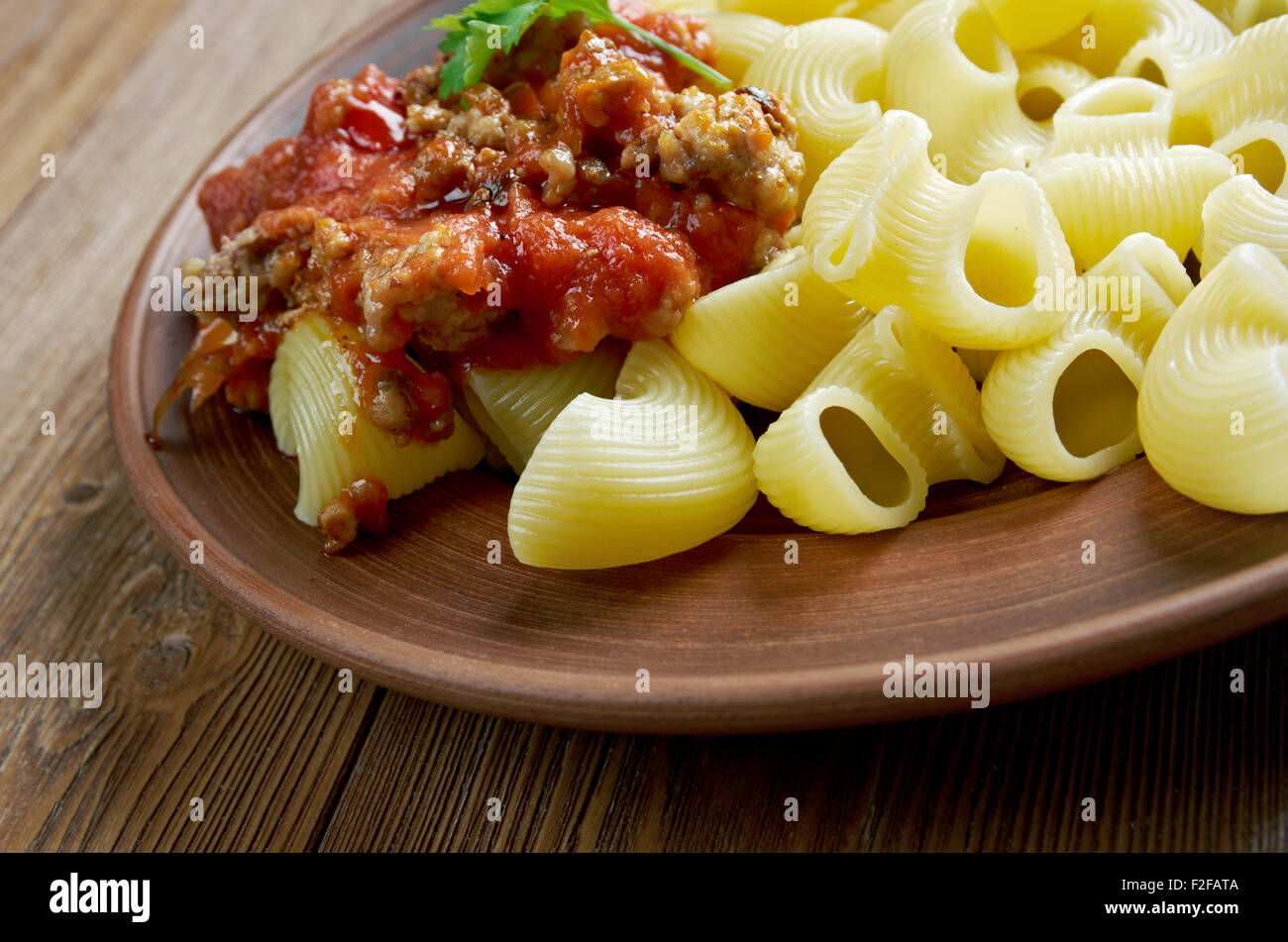 pipe rigate pasta with meat sauces Stock Photo - Alamy