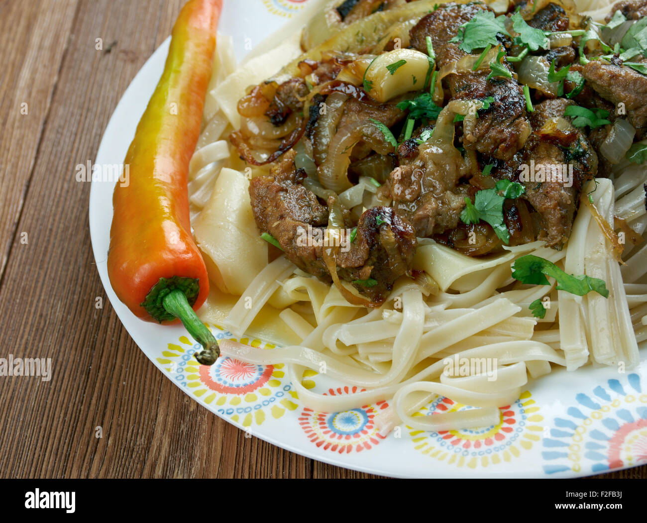 naryn - lamb with noodles.Uzbek cuisine Stock Photo - Alamy