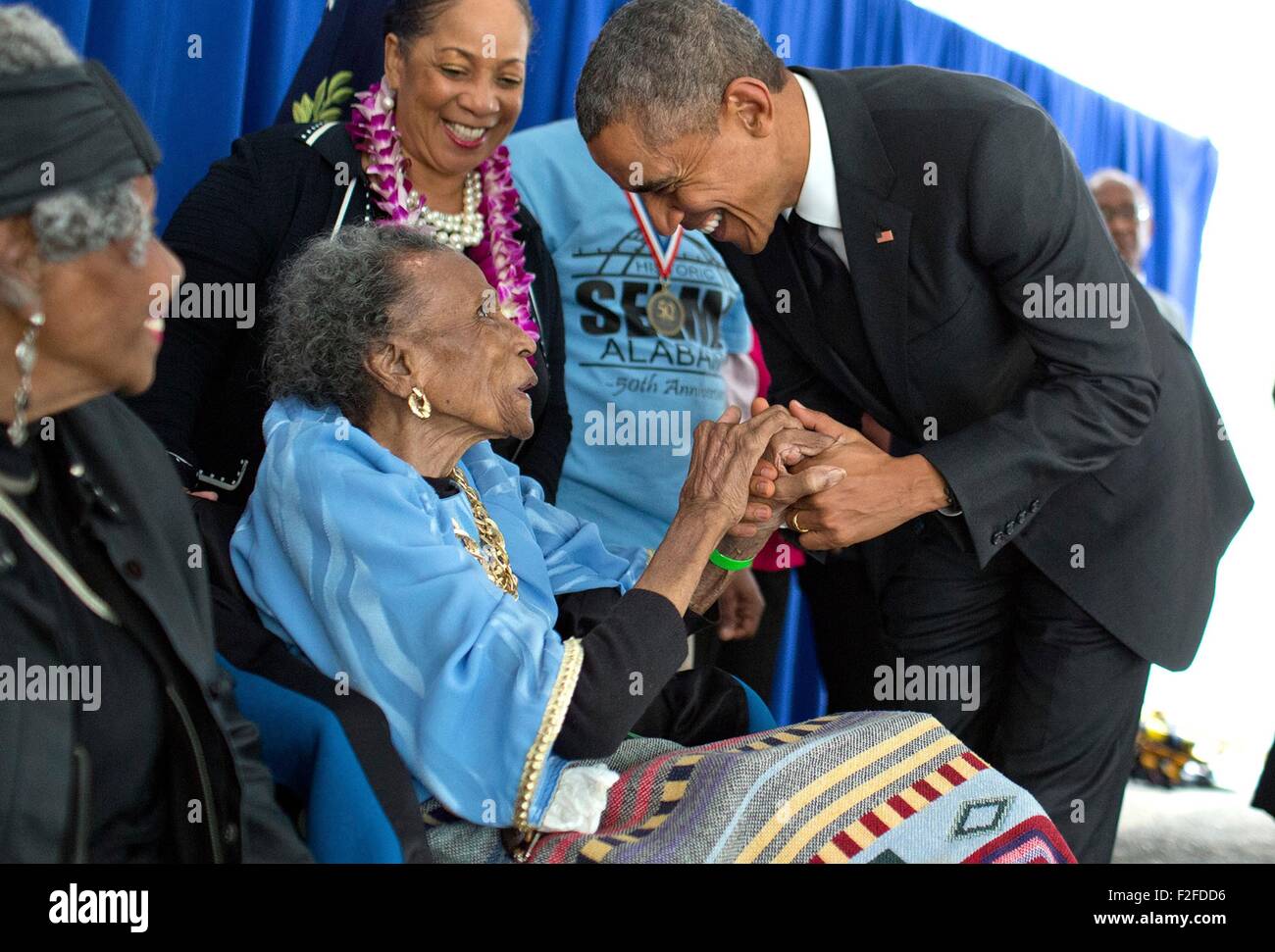 U.S. President Barack Obama greets civil rights foot soldiers Amelia ...