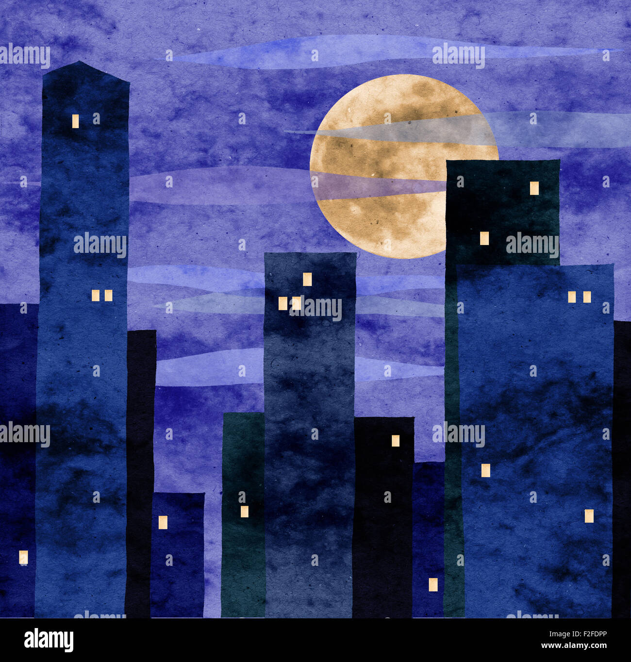 moonlit town collage Stock Photo - Alamy