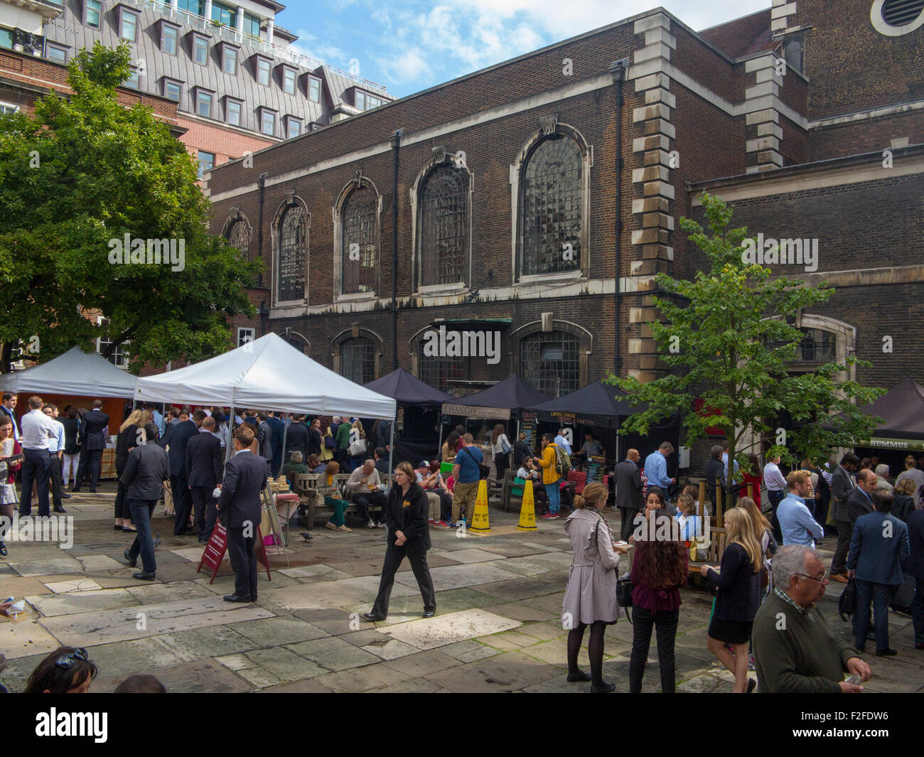 Food stalls at St James Church market in Piccadilly Stock Photo - Alamy