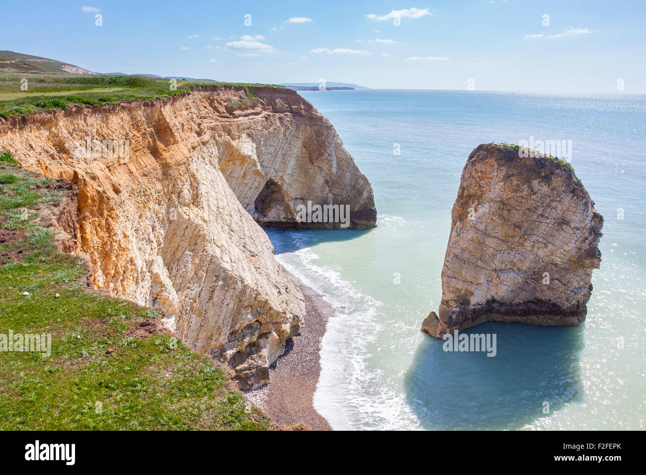 Dramatic chalk cliffs at Freshwater Bay on the Isle Of Wight England UK ...