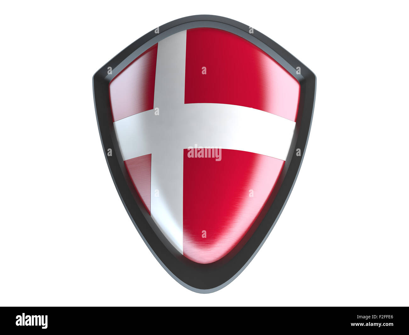 Denmark flag on metal shield isolate on white background Stock Photo ...